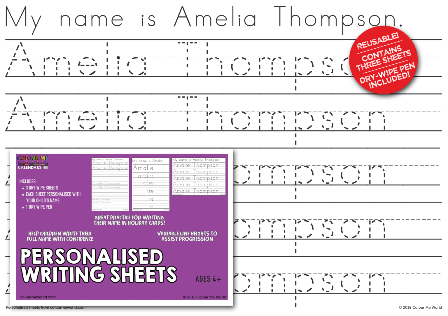 Personalised Writing Sheets – Colour Me World